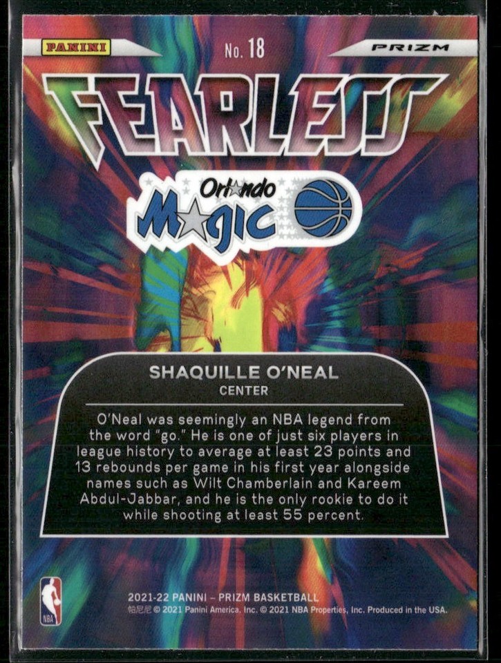 2021-22 Prizm Shaquille O'Neal #18 Fearless Disco Prizm Orlando Magic ...