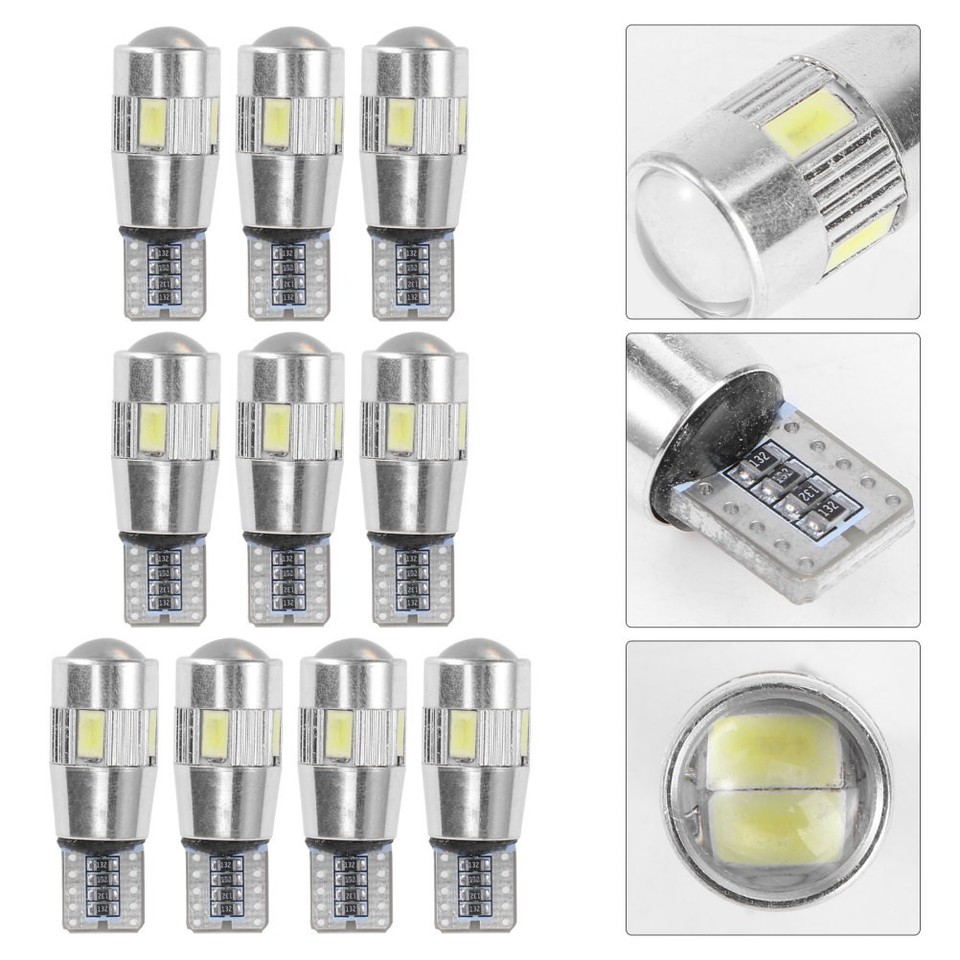 10PCS Super Bright T10 Car Bulbs LED Canbus Error Free Lamp 6 SMD White ...