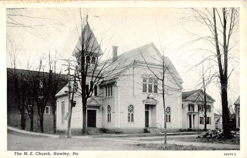 Hawley Pennsylvania ME Church Exterior Street View Antique Postcard ...