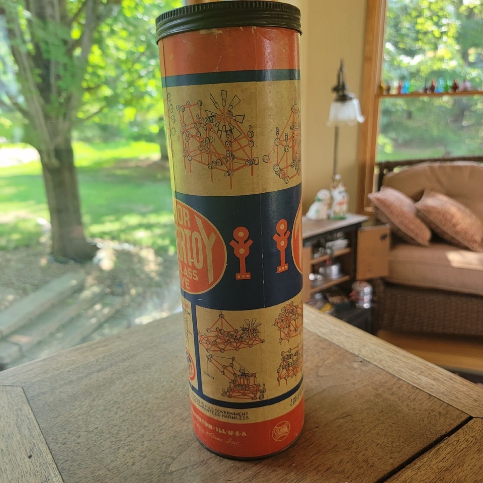 TINKER TOY Senior Windlass Drive Canister Container W/ Tin Lid SPALDING ...