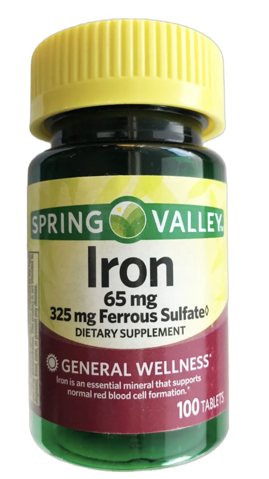 Spring Valley Iron, 65 mg (325 mg Ferrous Sulfate), 100 Tablets 3/2024 ...