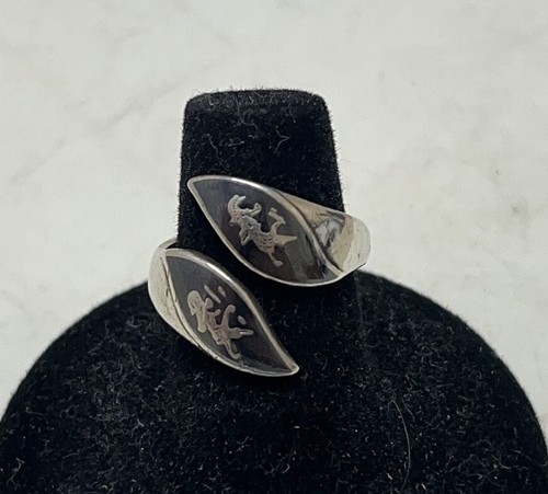 Vintage Silver & Black SIAM Dancer Bypass Adjustable Ring Silver .925 5 ...