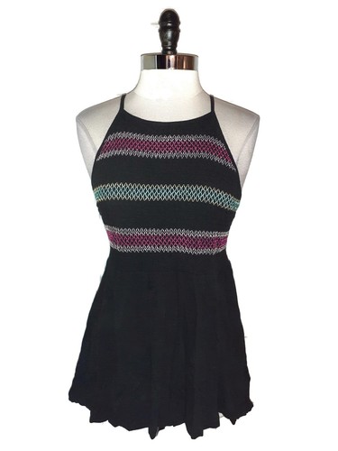 TORRID Plus Size 1 1X Shirt Top Black Pink Blue Embroidery Smocking ...