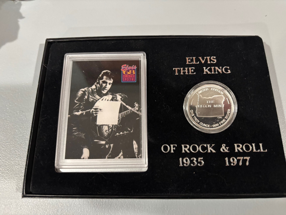 VTG 1992 Elvis The King Boxed Set, 1 Troy Ounce .999 Sliver Coin ...