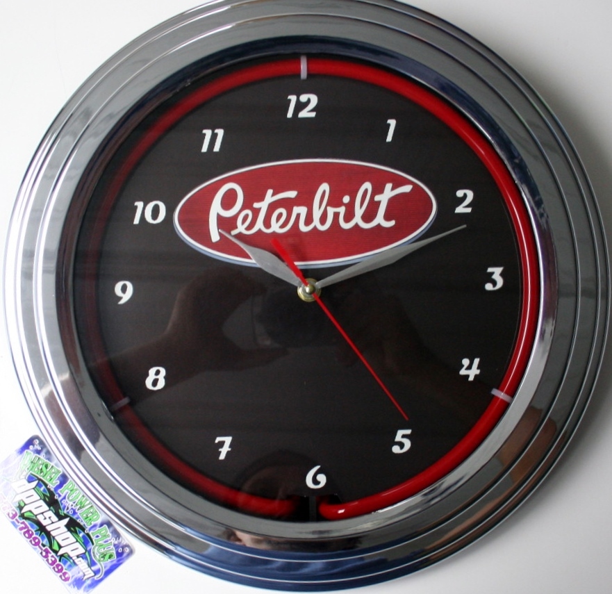 Peterbilt neon wall clock truck chrome Shop home garage work light ...