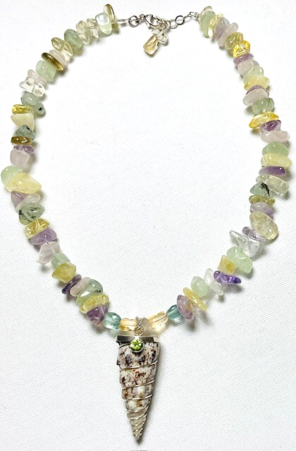 Handcrafted Mixed Pastel Colored Stones Sterling Silver Shell Pendant ...
