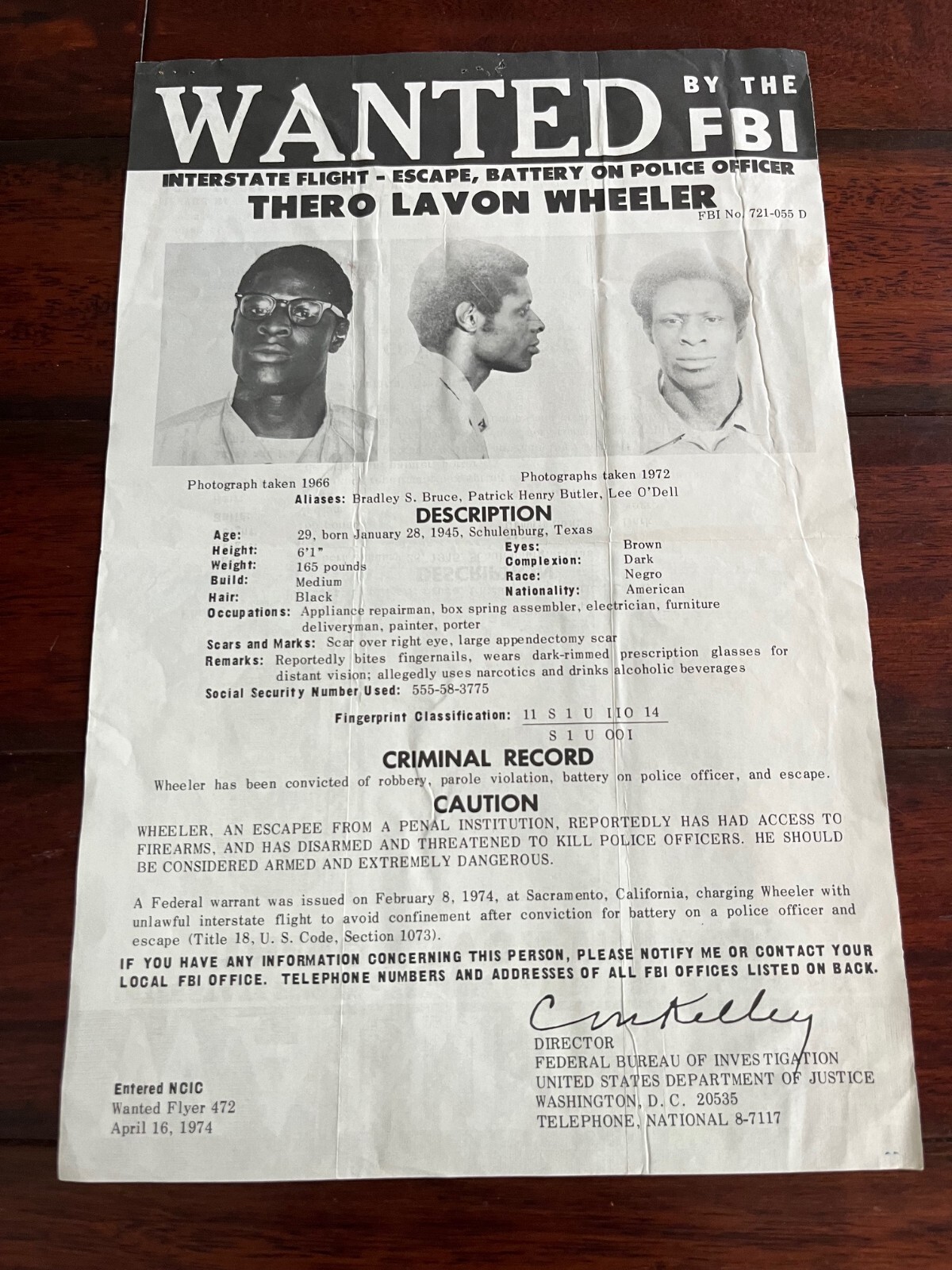 FOUNDER OF SLA/PATTY HEARST KIDNAPPIN THERO WHEELER FBI WANTED POSTER ...