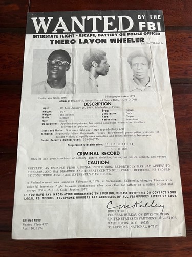 FOUNDER OF SLA/PATTY HEARST KIDNAPPIN THERO WHEELER FBI WANTED POSTER ...