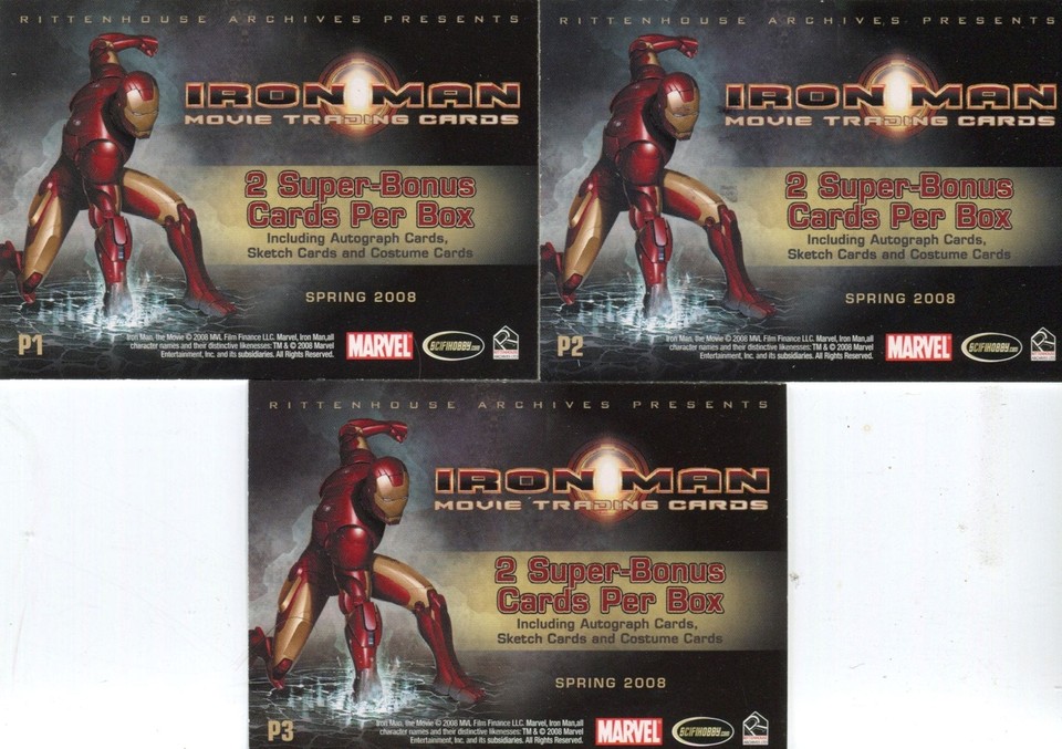 Iron Man Movie Promo Card Set P1 P2 P3 Rittenhouse Archives 2008 | eBay