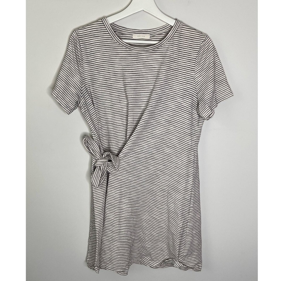 All : Row Striped Short Sleeve Side Tie Mini T-Shirt Dress White/Black ...
