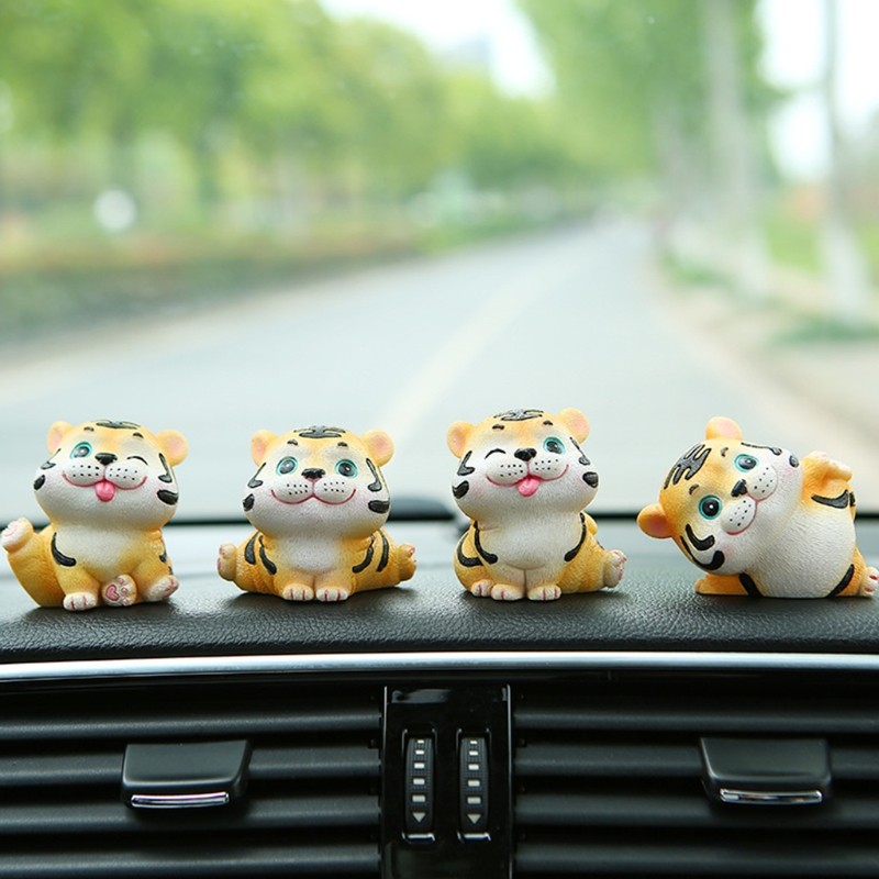 4 Pcs Cute Tigers Resin Statue Mini Animal for Doll Figurines Sculpture ...