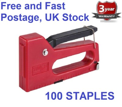 STAPLE GUN & 100 STAPLES Upholstery Craft Fabric Tacker High Quality ...