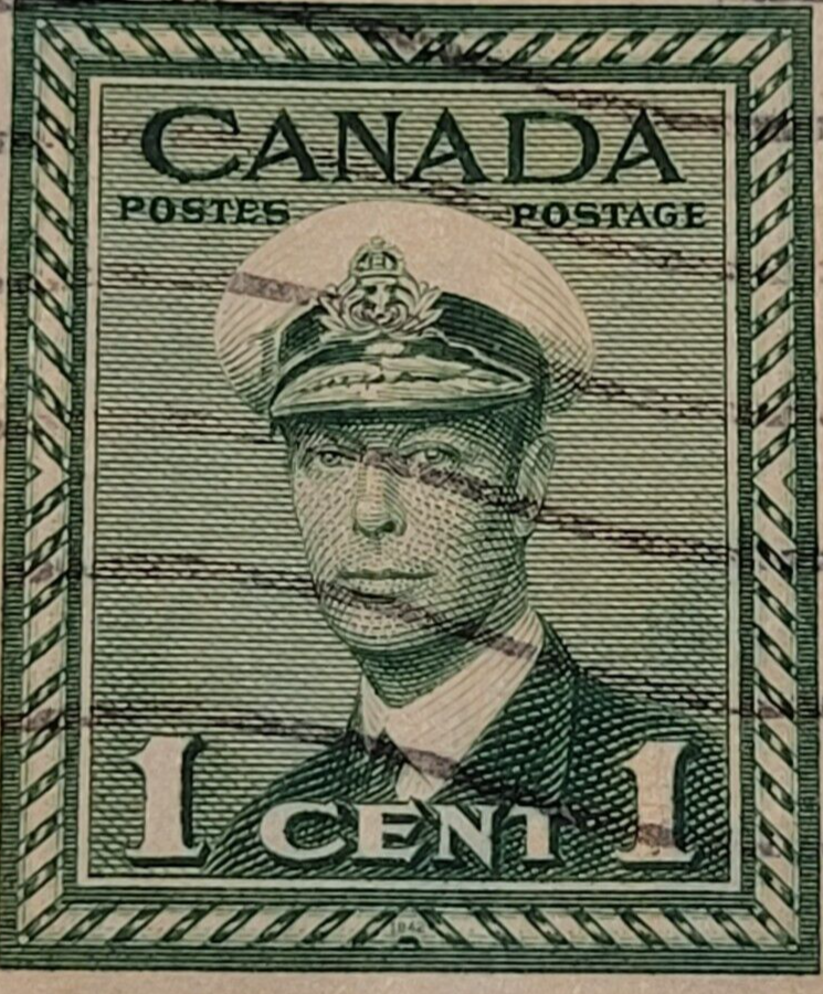 CANADA Postage ~ King George VI ~ Green 1₵ Stamp ~ Cancelled/Posted ~ c ...