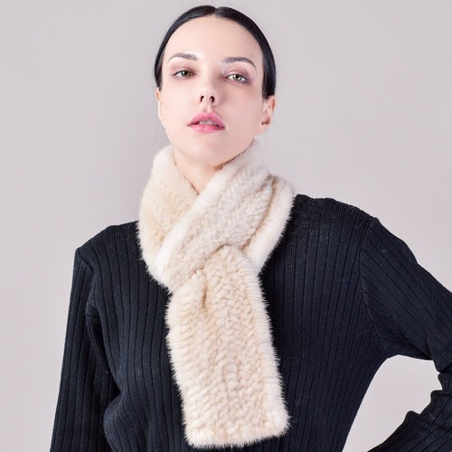 Women's Real Mink Fur Scarf Warm Knitted Collar Stole Neck Warmer ...