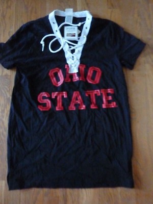 VICTORIAS SECRET PINK OHIO STATE "BUCKEYES" LACEUP VNECK TEESHIRT NWT ...
