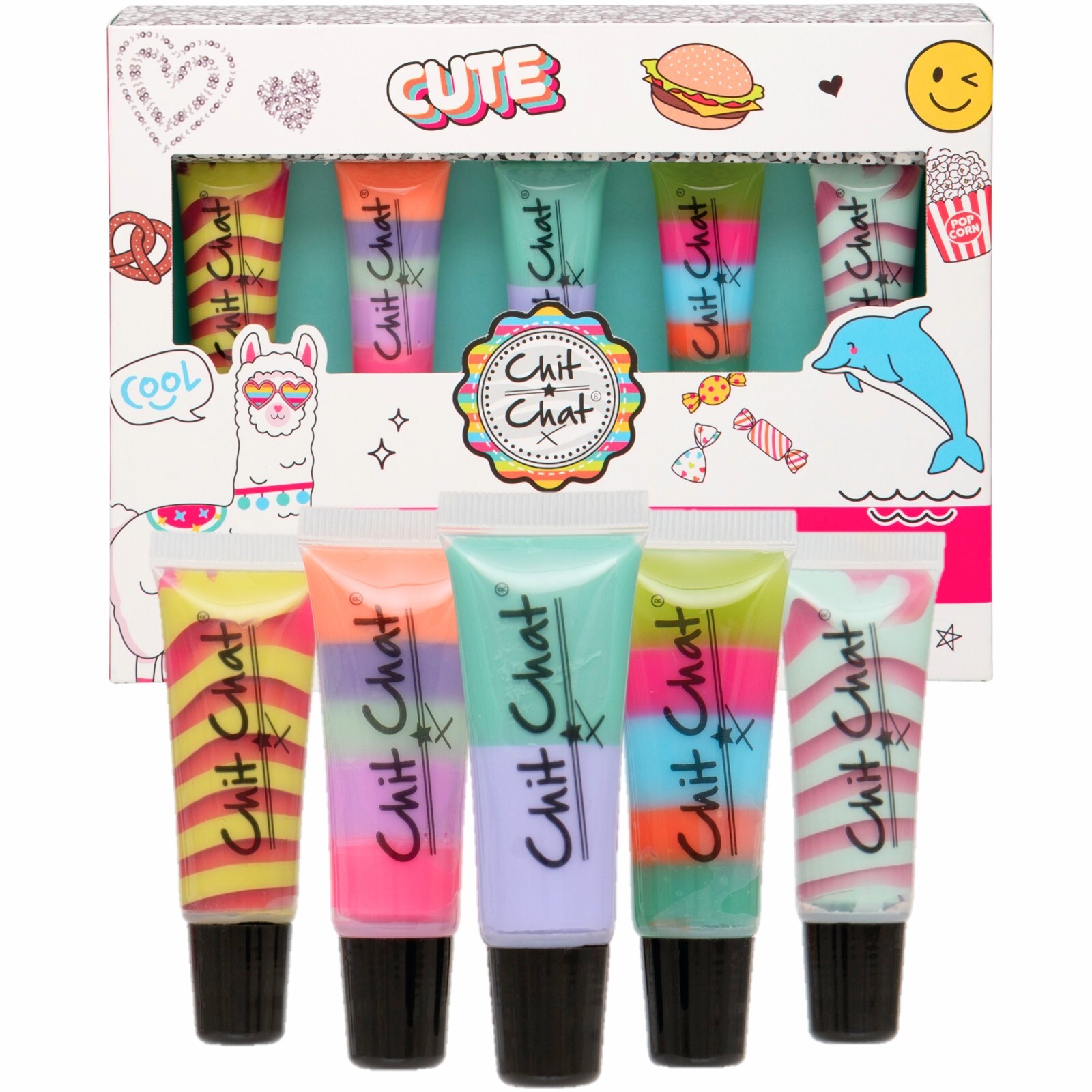 Chit Chat Girls Rainbow Lip Gloss Gift Set Makeup Vegan Kids Cherry ...