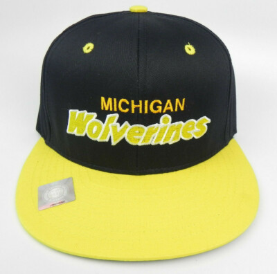 MICHIGAN WOLVERINES SCRIPT SNAPBACK RETRO 2TONE FLAT BILL CAP HAT NEW ...