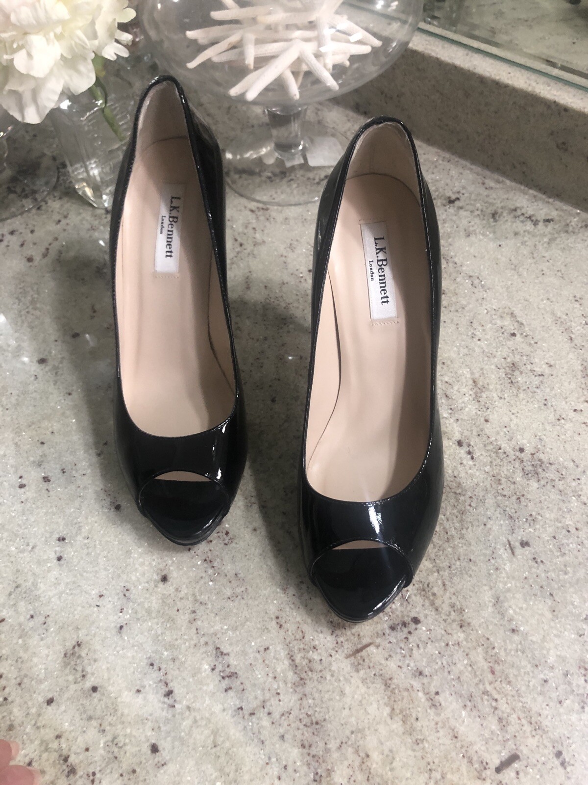 LK Bennett Black Patent Leather Court Pumps Open Toe … - Gem