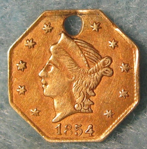 1854 Octagonal 1/4 Dollar California Gold Coin BG 109 Better Grade ...
