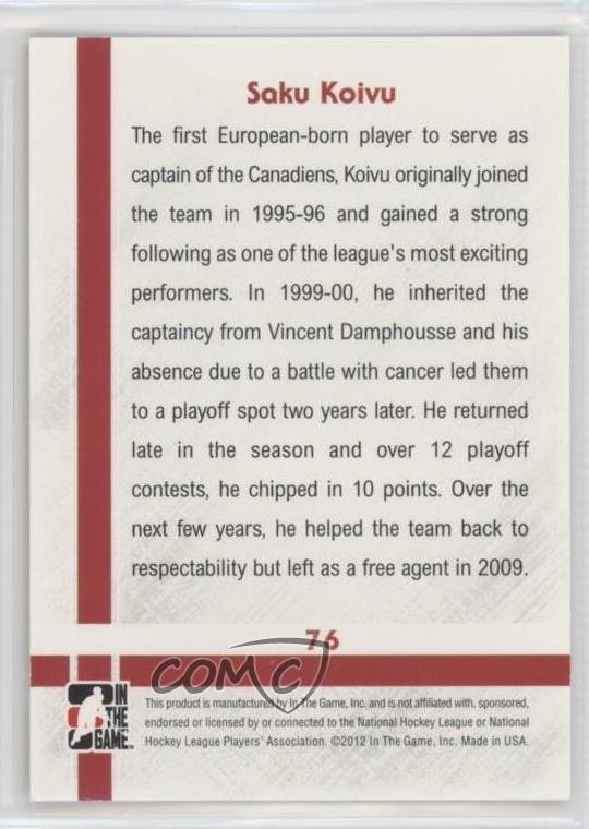 2011-12 ITG Captain-C Series Gold /50 Saku Koivu #76 | eBay