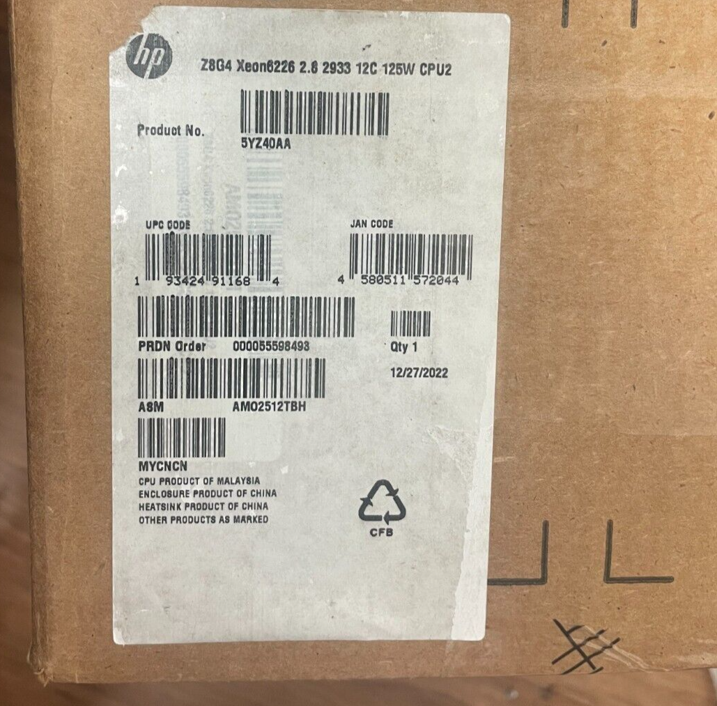 New HP Z8 G4 CPU KIT INTEL XEON 6226 125W 5YZ40AA | eBay