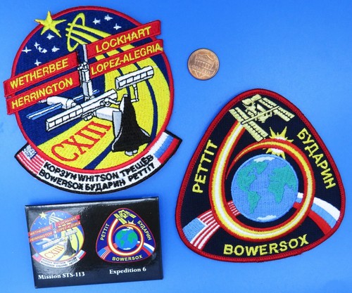 NASA PATCH Pair & BUTTON vtg STS-113 Space Shuttle ENDEAVOUR ISS ...