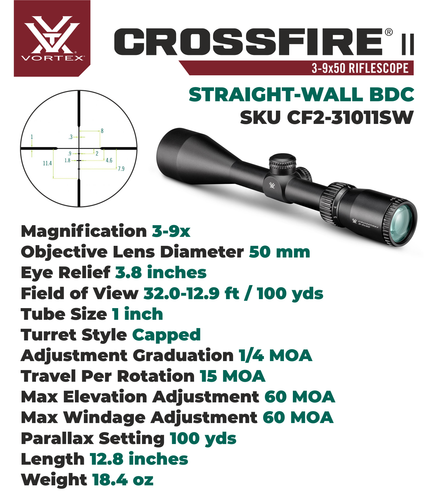 Vortex Optics Crossfire II 3-9x50 Straight-Wall Riflescope w/ Rings ...