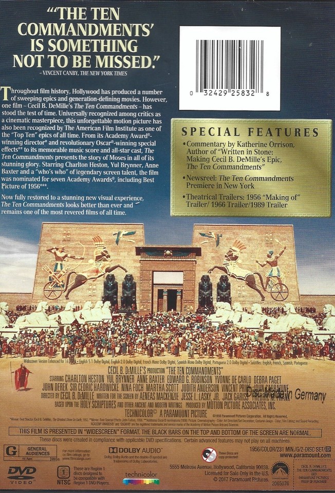 The Ten Commandments (DVD, 2011, 2-Disc Set) Widescreen New DVD Free ...