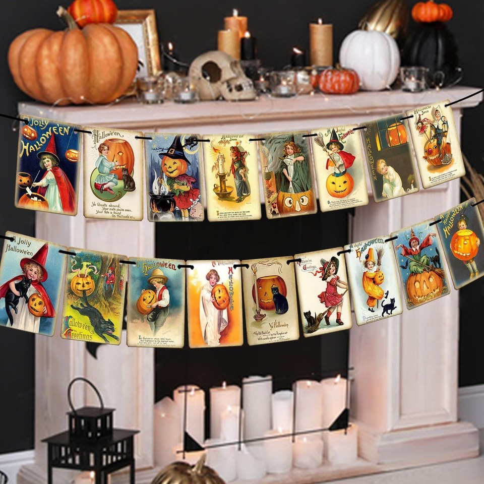 Vintage Halloween Banner Halloween Decorations Victorian Style Pumpkin ...