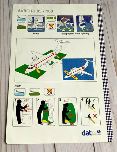 DAT Delta Air Transport AVRO RJ85/100 Safety Card | eBay