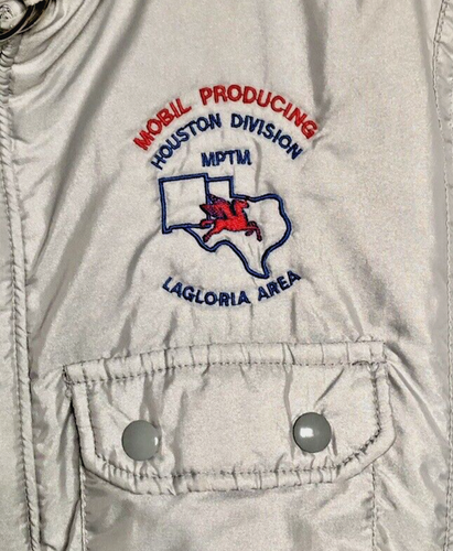 Vintage Mobil Oil Pegasus Logo Jacket La Gloria TX Gray Nylon Full Zip ...