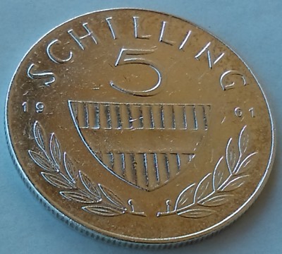 5 Schilling 1961. Austria silver coin, 640/1000 - 5,2 gr. Silbermünzen ...