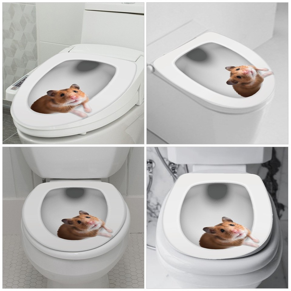 Cute 3D Adhesive Mouse Toilet Sticker 3d Animal Toilet Lid DIY Sticker ...
