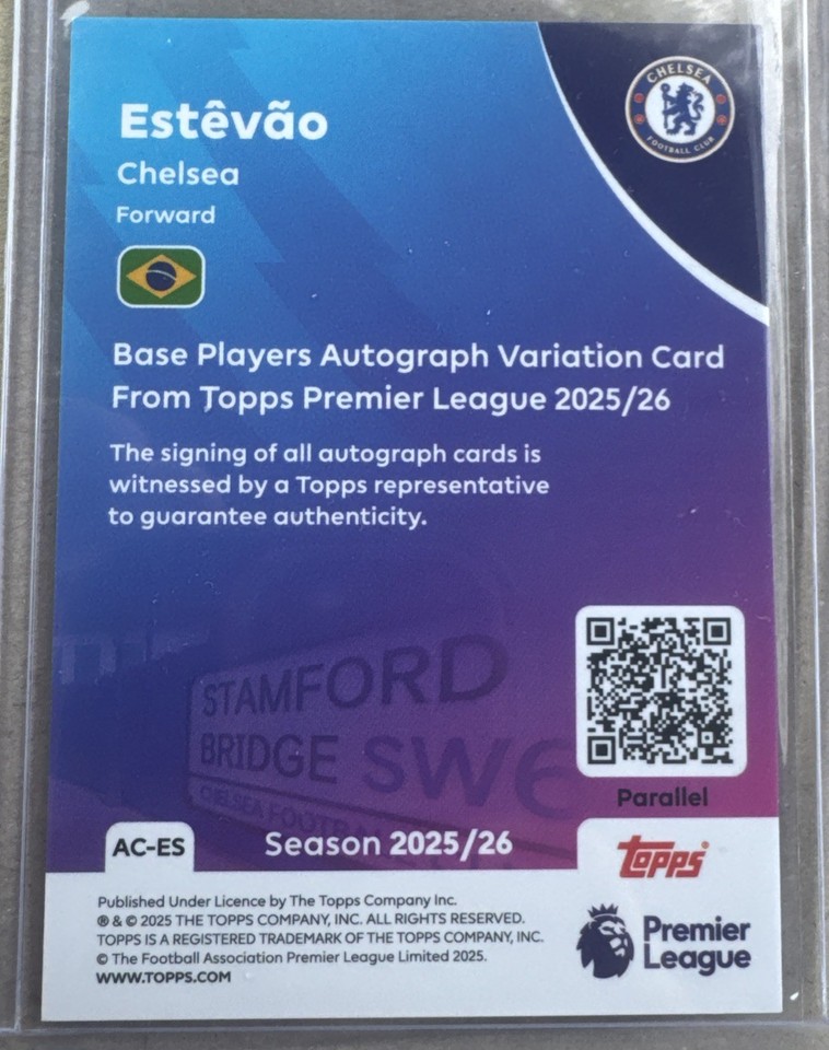 Topps Premier League 2025/2026 Estevao Chelsea Rookie Card Auto Gold ...
