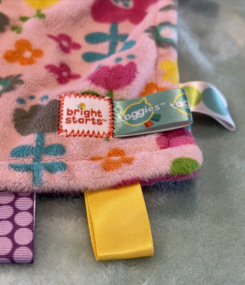 Bright Starts Girls Taggies Flower Lovey Security Blanket Square Pink ...