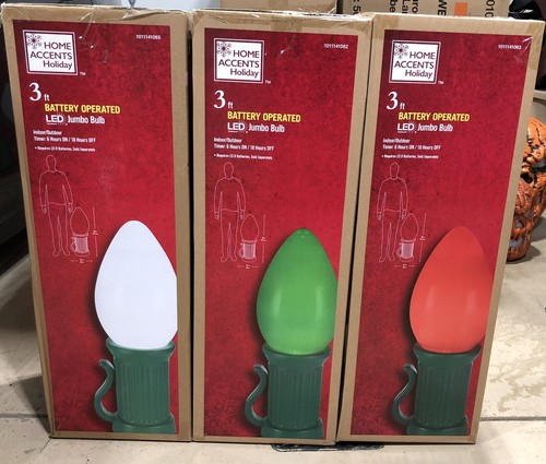 3 Home Accents Christmas 3ft Battery Operated LED Jumbo Bulbs Red Green ...