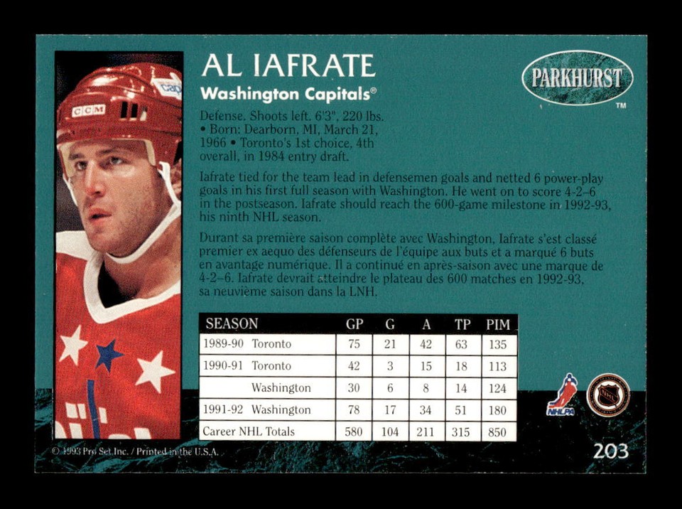 1992 Parkhurst Al Iafrate #203 | eBay