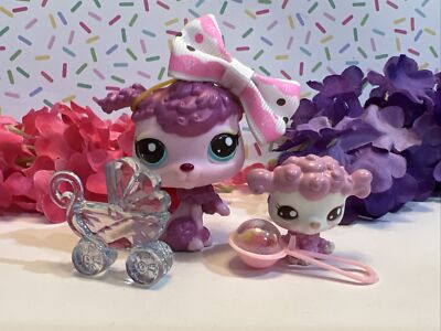 Authentic Littlest Pet Shop Lps 2497 and #2498 Mommy & Baby pink Poodle ...