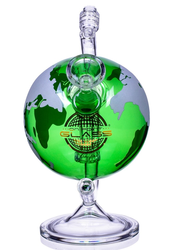THICK 8" Glow In The Dark SPHERICAL Bong UNIQUE Glass Water Pipe HOOKAH ...