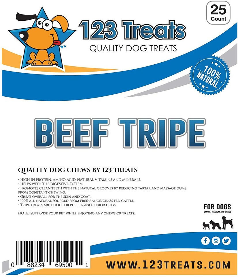 Beef Tripe Sticks for dogs (6" - 25 Count) All Natural Beef Treats for ...