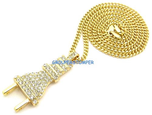 The Plug New Small Rhinestone Pendant With 24 Inch Cuban Link Chain ...