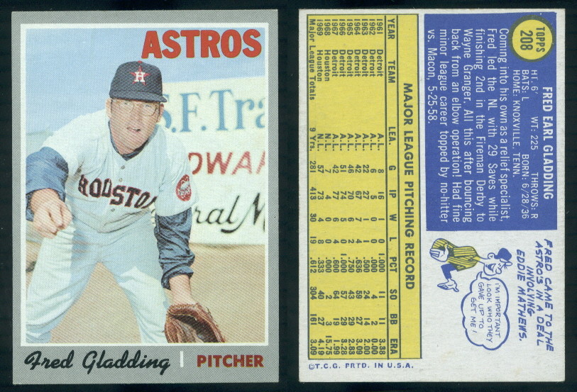 (54357) 1970 Topps 208 Fred Gladding Astros-EM | eBay