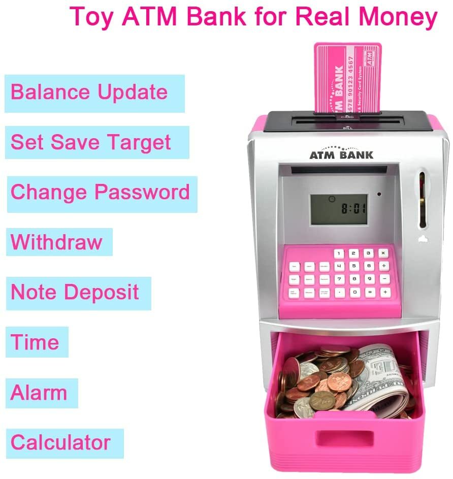ATM Savings Bank for Real Money, Electronic Piggy Bank for Kids ...