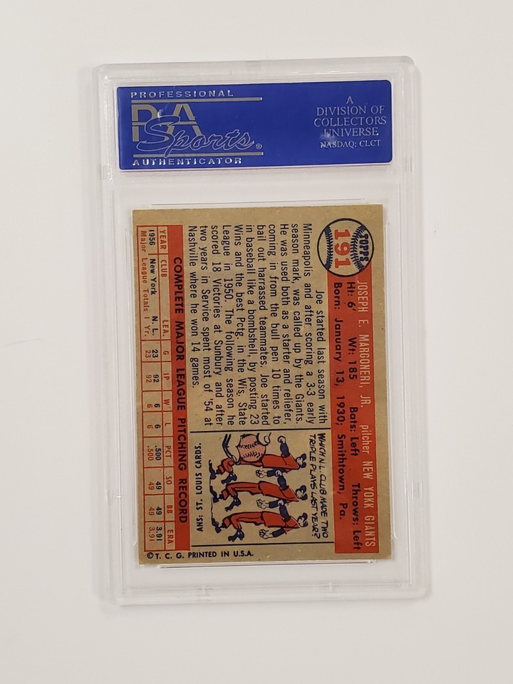 1957 Topps #191 Joe Margoneri PSA 6 RC Rookie NY Giants | eBay