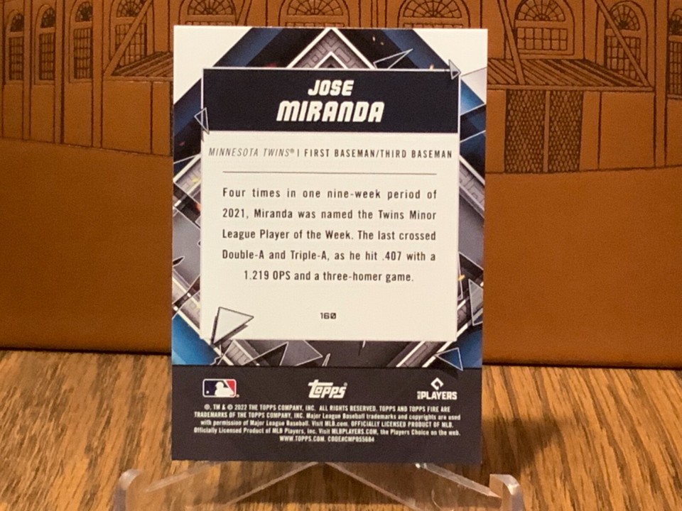 José Miranda Minnesota Twins, 2022 Topps Fire Baseball Rookie Card (RC ...