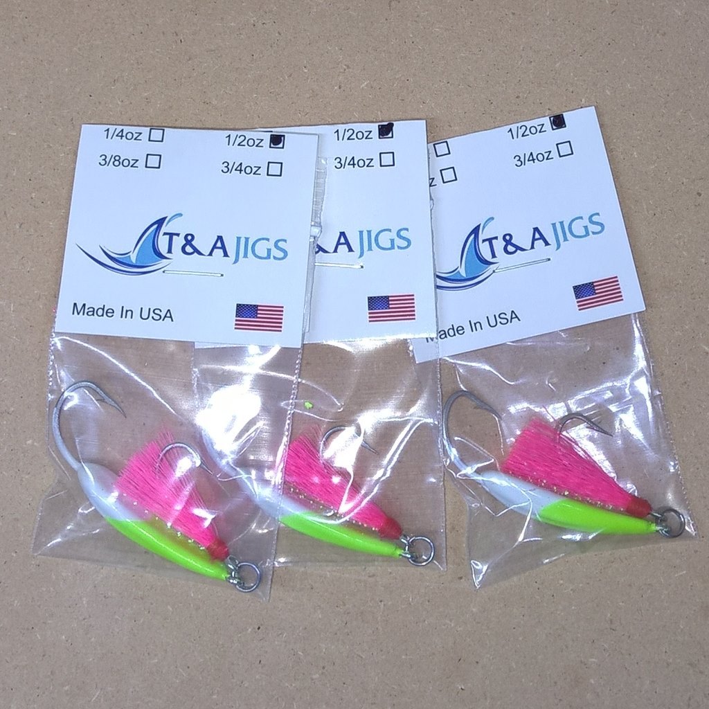 3 Pack Pompano Jigs w/ Teaser 3/4oz Color Choice T&A JIGS Mackerel ...