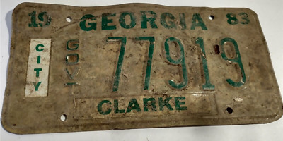 Rough Condition GEORGIA LICENSE PLATE 1983 CITY GOVERNMENT 77919 CLARKE ...