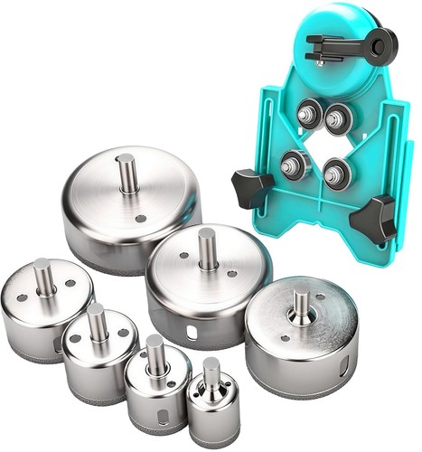Hole Saw Set, 7Pcs Diamond Drill Bits with Hole Saw Guide Jig Fixture ...