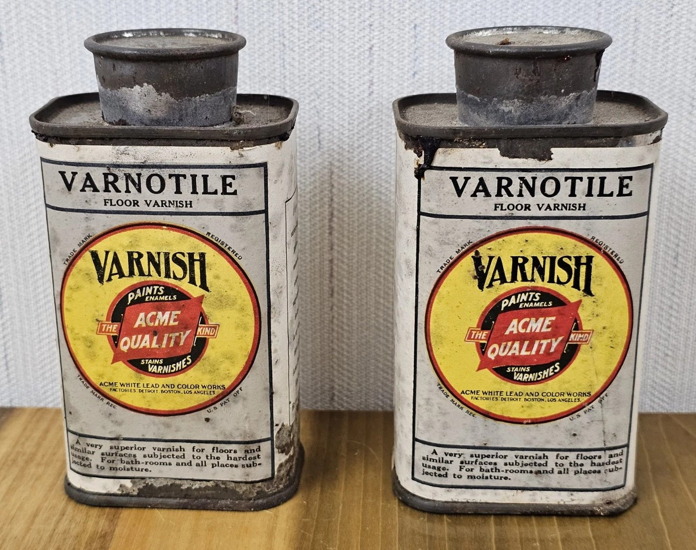 ANTIQUE VARNOTILE ACME WHITE LEAD PAINT VARNISH METAL CANS FULL ...