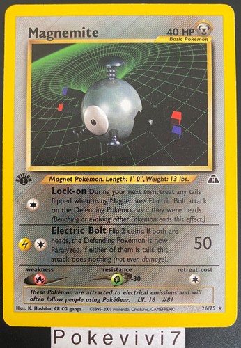 Carte Pokemon MAGNEMITE 26/75 Rare 1st Edition Wizards Neo Discovery ...